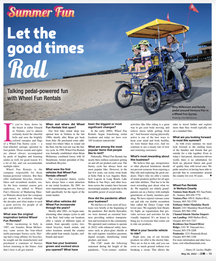 Wheel Fun Rentals Featured on The VC Reporter Summer Guide 2022 | Wheel ...
